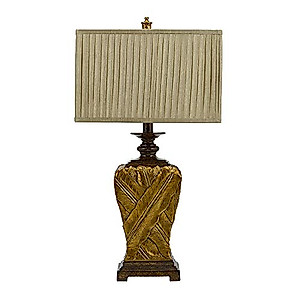 Catalina 21908-000 Traditional 3-Way Wrapped Leaf Table Lamp and Rectangular Pleated Fabric Shade, 32", Antique Gold