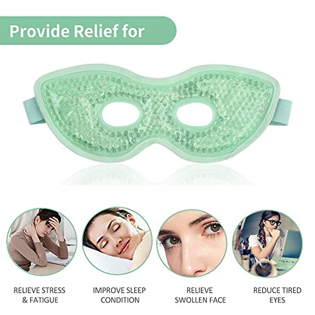 NEWGO Gel Eye Mask Reusable Cooling Eye Mak with Eye Holes, Cold Pack Eye Ice Pack Hot Cold Eye Compress for Puffy Eyes Migraine Headache, Stress Relief, Dry Eyes Dark Circles (Green)