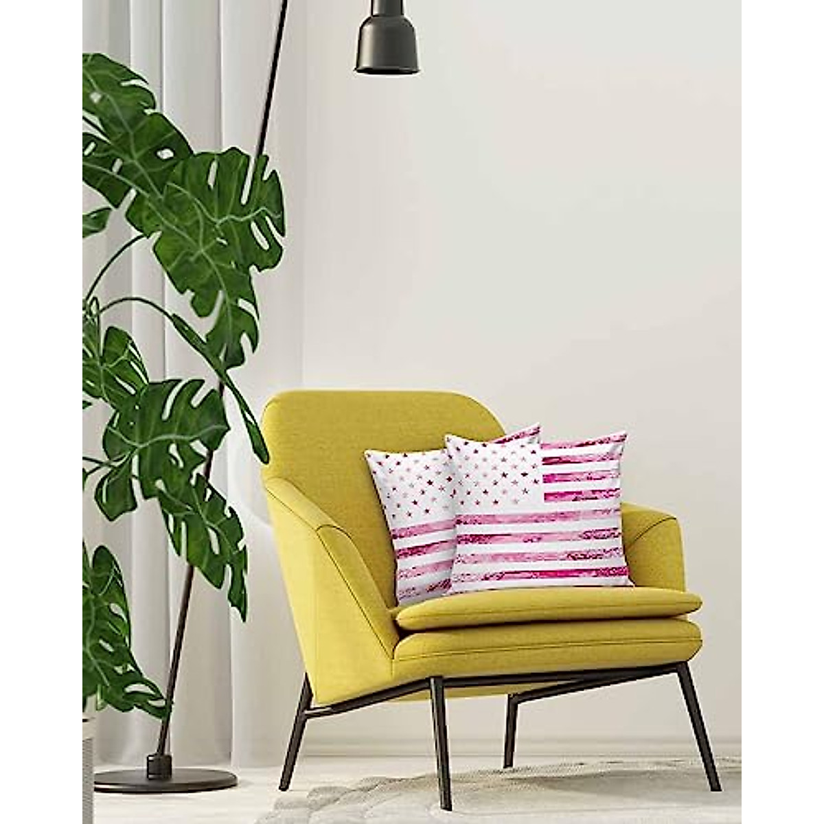 Set of 2 Throw Pillow Covers Square for Home Decor, Independence Day Pink Camo American Flag Patriotic 18x18 Inch Cotton Reversible Pillow Case Sofa Soft Cushion Cases for Bedroom Couch Bed Car Chair