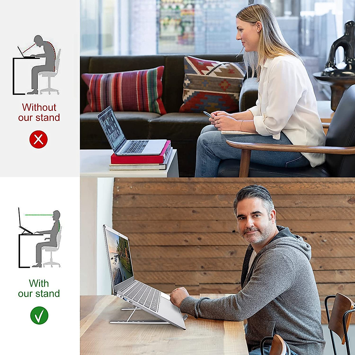 SGIN Laptop Stand for Desk,Adjustable Portable Aluminum Laptop Holder, Cooling Notebook Stand Compatible with More 10-15.6” Laptops(Silver)