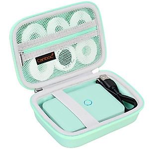 Canboc Hard Carrying Case for JADENS D110 Label Maker Machine, Portable Bluetooth Label Printer Box, Zipper Mesh Bag fits Label Paper and Charging Cord, Green