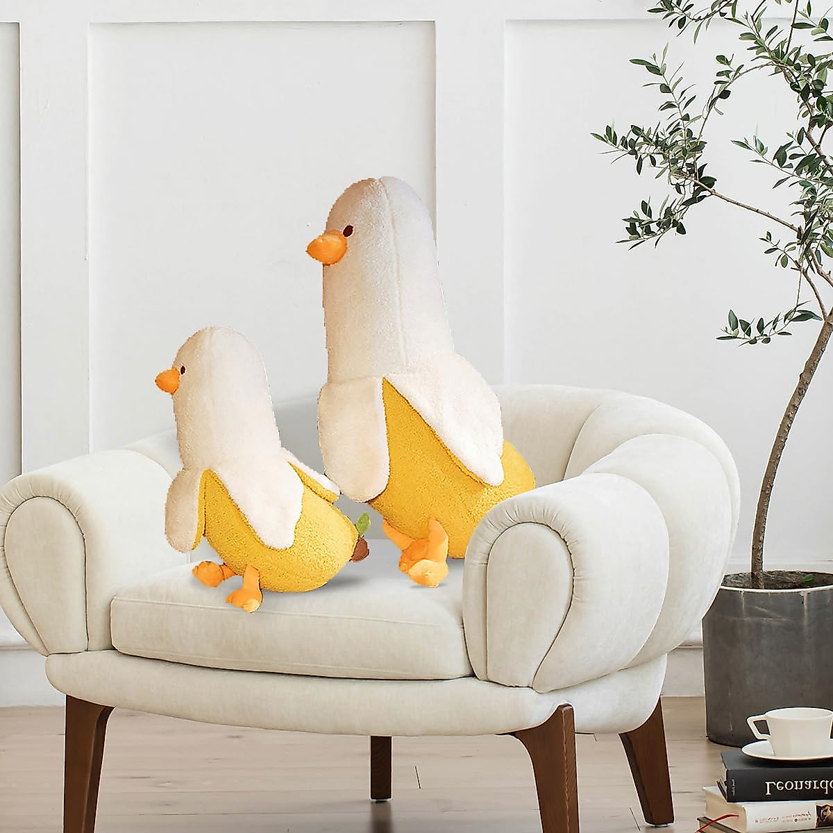 FIONOUT Banana Duck Plush, Cute Stuffed Animal, Funny Pillow Toy for Girls & Boys, White, 50CM/19.6 in