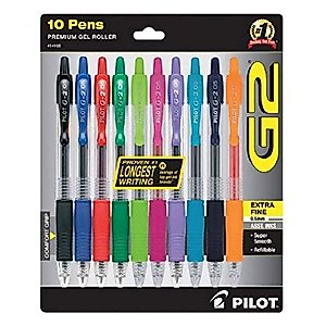 Pilot G2 Premium Retractable Gel-Ink Rolling Ball Pens, Extra Fine Point (0.5mm), Assorted, 10/Pk (14168)