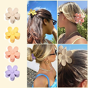 AWAYTR Flower Hair Clip - 4Pcs Matte Small Flower Hair Claw Clips, Nonslip Strong Hold Hair Clips for Women and Girls (Yellow, Purple, Pink, Khaki)