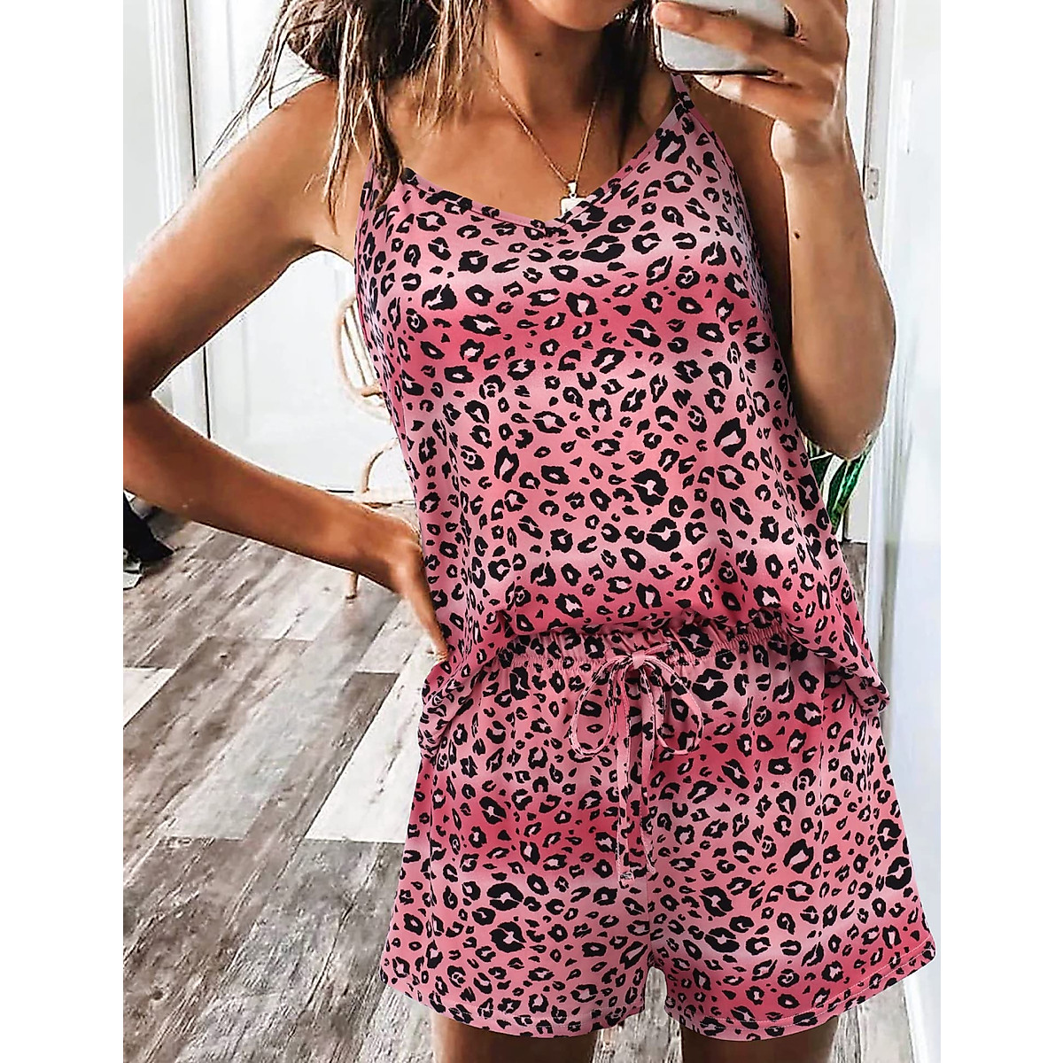 Ekouaer Printed Pajamas Set Sleeveless Tops with Shorts Pj Sets Cute Nightwear for Women