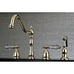 Kingston Brass KB1792WLLBS 8" to 16" Widespread Kitchen Faucet with Brass Sprayer, 8-1/4" in Spout Reach, Polished Brass
