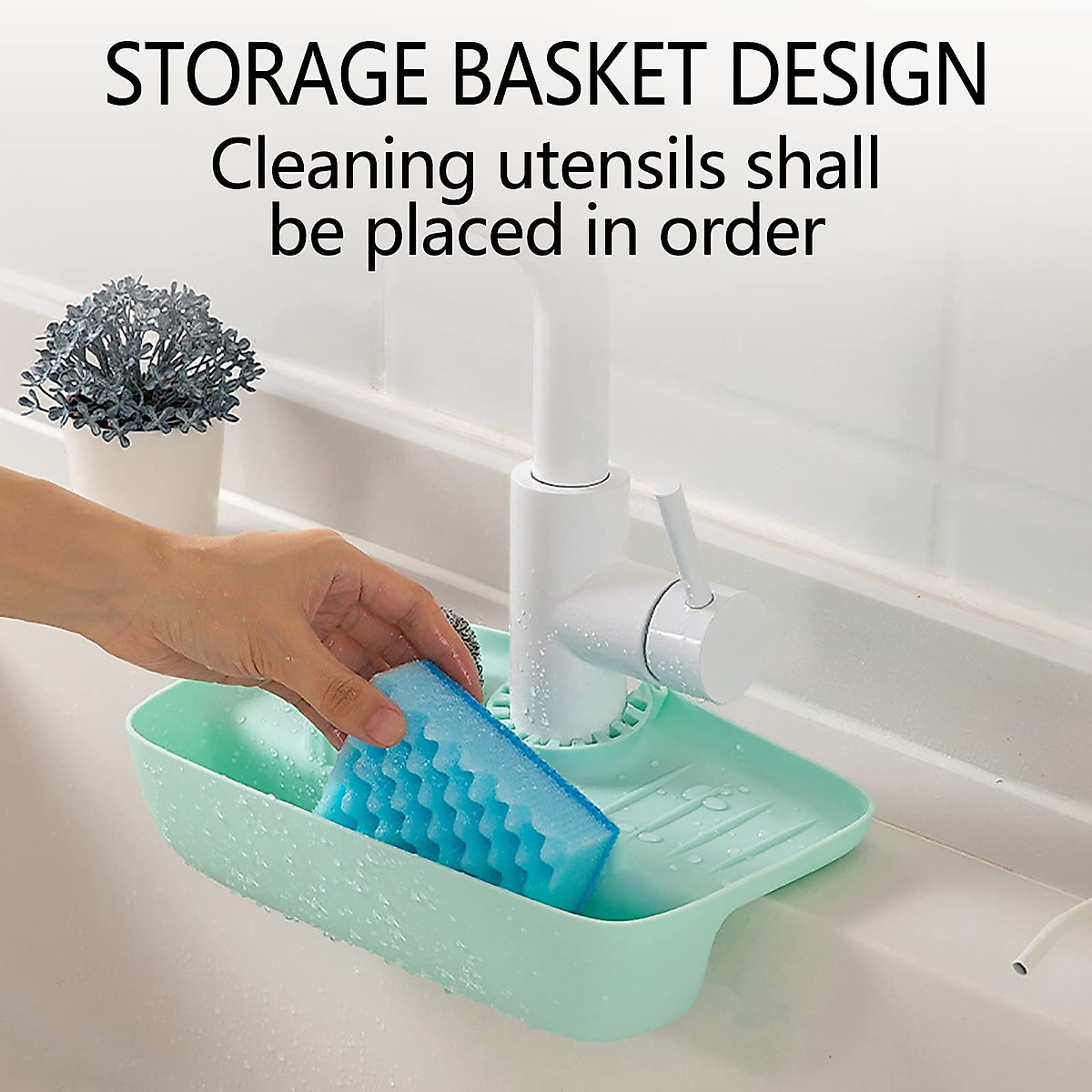 POROPL Kitchen Faucet Splash-Proof Draining Rack - Sink Water Collection Pad Non-Slip Countertop Pad, Kitchen Rag Sponge Wipe Draining Storage Rack Kitchen Bathroom Gadgets (Green)…