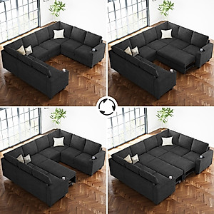 Belffin Sectional Sleeper Sofa Couch with Pullout Bed Modular Sectional Pull Out Couch with Storage. Dark Grey Couch