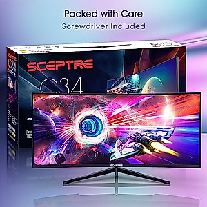 Sceptre 34-Inch Curved Ultrawide WQHD Monitor 3440 x 1440 R1500 up to 165Hz DisplayPort x2 99% sRGB 1ms Picture by Picture, Machine Black 2023 (C345B-QUT168)