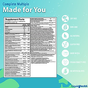 LIQUIDHEALTH 32 Oz Liquid Multivitamin for Adult Men & Women - Complete Multiple, Natural Immune Support, Non-GMO, Vegan, Gluten Free, Sugar Free, Prebiotic Fiber Vitamins Supplement (2-Pack)