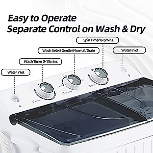 Portable Washing machine 20Lbs Capacity Mini Washer and Dryer Combo Compact Twin Tub Washing Machine Laundry Washer(12Lbs) & Spinner(8Lbs) with Built-in Gravity Drain,Low Noise for Apartment,Dorms,RV Camping, BLACK