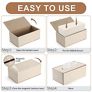 PU Leather Tissue Box Cover Holder - Rectangular Kleenex Box Covers for Home/Office/Car Decoration - 9.84"X5.23"X3.77" - Beige