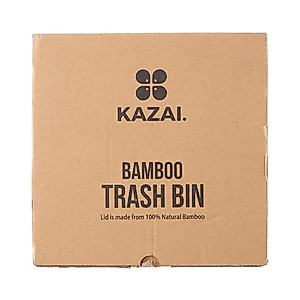 Kazai.®️ Bamboo Bathroom Trash Can | Soft Close and Slip-Resistant | 3L / 0.8 Gall. | Stainless Steel | White