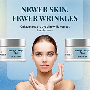 NOACIER Overnight Hydrolyzed Collagen Facial Mask – Anti Aging, Hydrating Face Cream or Moisturizer Helps Plump, Smooth, & Brighten Skin – Infused with Squalane Oil, Peptides, & Glycerin, 2 Oz.