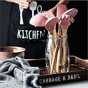 LMMDP Wooden Handle Silica Gel Cooker Non-stick Pan Household Kitchen Utensils Cooking Spoon Shovel Set