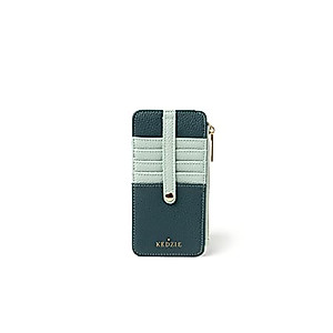 KEDZIE Essentials Only Women's Zippered Wallet in Vegan Leather Small Card Holder Wallet Exterior ID Window - Teal