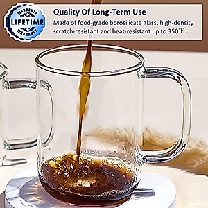 Aquach Glass Mugs 20 oz Set of 2, Extra Large Clear Glass Cup with Handle for Hot/Cold Coffee Tea Beverage, Thicker Quality for Safe Use Every Day
