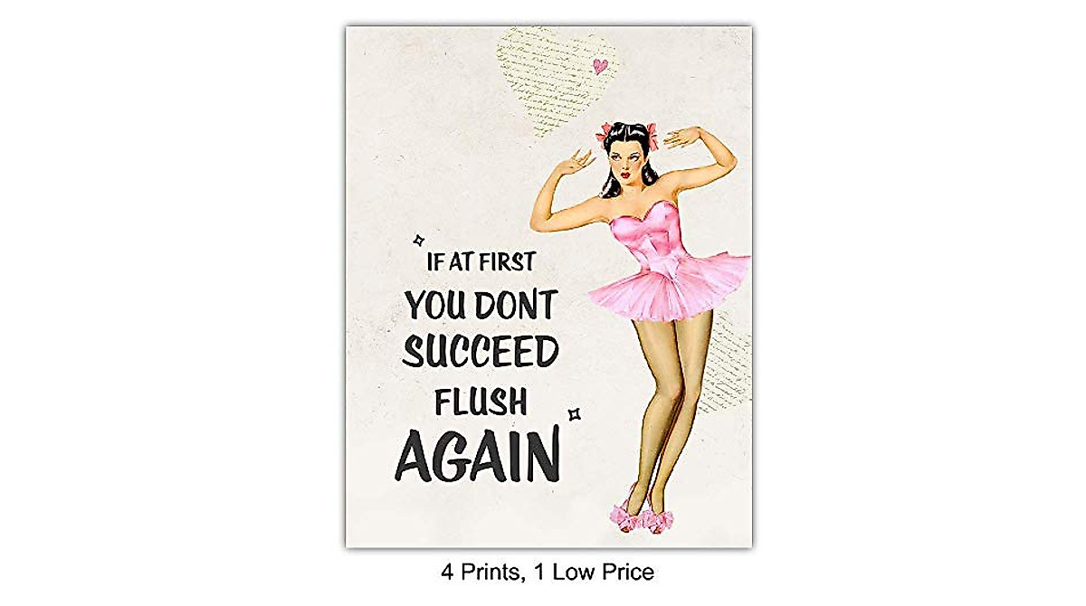 Pinup Girl Vintage Bathroom Decor - Funny Wall Art Prints