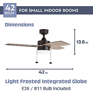 Prominence Home Reston, 42 Inch Modern Farmhouse LED Ceiling Fan with Light, Pull Chain, Dual Mounting Options, Dual Finish Blades, Reversible Motor - 51015-01 (Bronze)