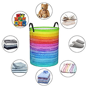 FeHuew Watercolor Rainbow Striped Collapsible Laundry Basket with Handle Waterproof Fabric Hamper Laundry Storage Baskets Organizer Large Bins for Dirty Clothes,toys,Bathroom