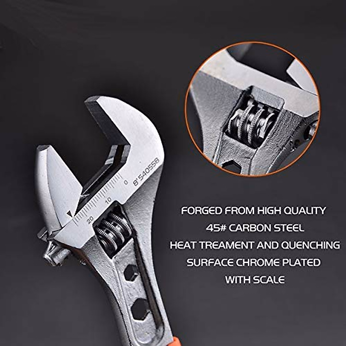 Edward Tools Pro 8" Adjustable Wrench - Carbon Steel Adjusting Design - Crescent Pro Grip for Greater Leverage - Locking Adjustable Width - Spanner Handle
