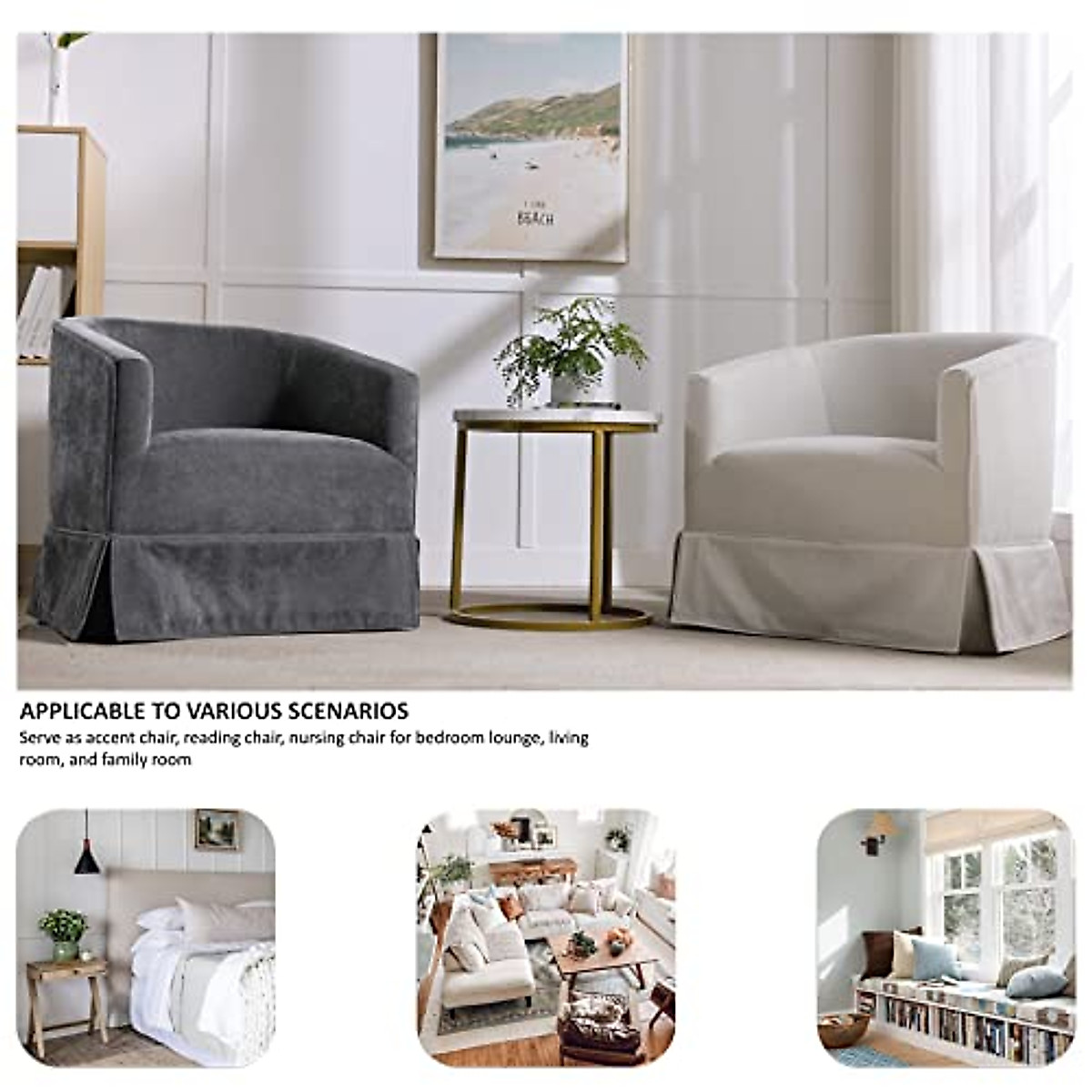 Locus Bono Swivel Accent Chair Set of 2, Upholstered Swivel Chairs for Living Room, Bedroom, Lounge, Nursery, Fabric Swivel Barrel Chair for Small Space (Gray), SD-203