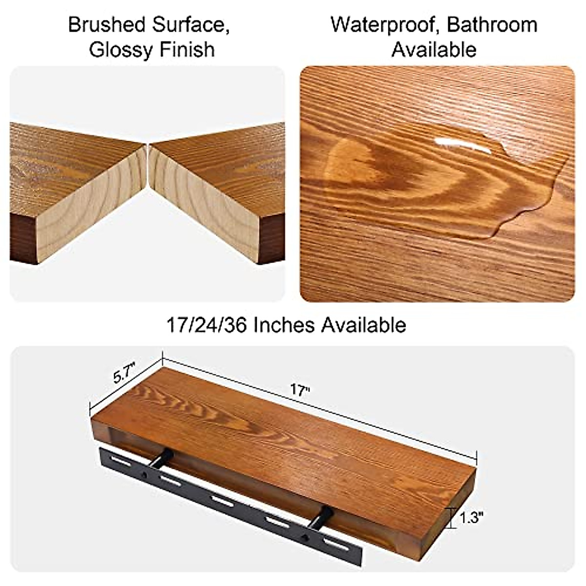 Marsmiles Floating Shelves Solid Wood Set of 2, Rustic Wood Wall Shelves, Wooden Wall Mounted Farmhouse Shelves for Bathroom Kitchen Living Room Bedroom - Light Walnut