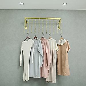 Wall Mounted Iron Chain Clothing Hanging Racks, Metal Garment Storage Rack, Clothes Storage Shelves with 11 Hanging Chain, Retail Display Hanger, Boutique Clothing Rack(Gold, 39.8'' L x 17.7'' H)
