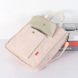 Etercycle Crossbody Bag for Women, Corduroy Tote Bag Casual Shoulder Handbags Big Capacity Shopping Bag with Zipper and Outer Pocket (Beige)