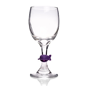 Cosmos Pack of 8 Assorted Colors Fish Shape Drink Markers & Wine Charm Tags for Stemless Glasses, Beer Mugs & More