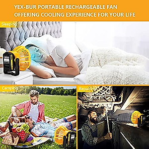 YEX-BUR Portable Camping Fan for dewalt, Rechargeable Personal Desk Tent Fan with Foldable Hook,Remote Control 4H Timer Powered by Dewalt 20V Li-ion Battery Cordless Fan for Camping, Office, Travel
