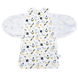 Baby 100% Cotton Sleeping Bag Split Swaddle Wearable Blanket for Boys and Girls, 4 Season, 6-12 Months (Spaceship)