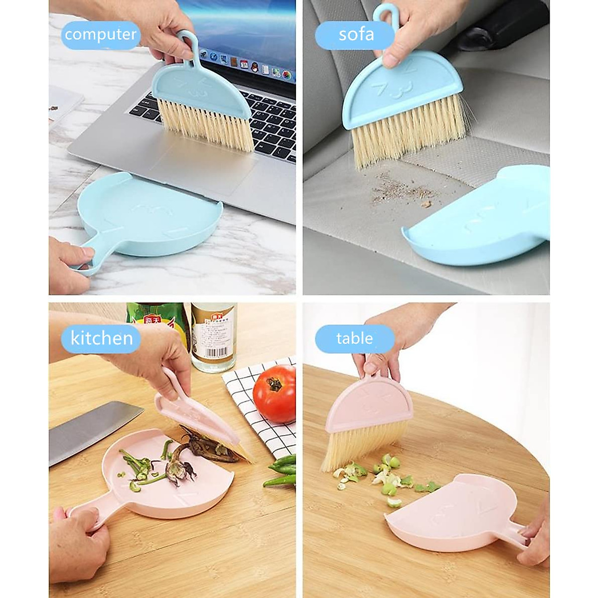 Small Broom and Dustpan Set for Home, Mini Clean Brush with Dust Pans Cute Hand Broom Brush Dust Pan with Hanger Hole, Small Cleaning Brush Set for Desktop Computer Table Keyboard (3PCS)