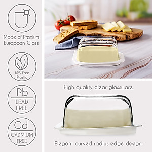 Crystalia Butter Dish with Lid, Large Plastic Butter Keeper with Glass Cover, Cute European Butter Stick Holder, Vintage Butter Tray for Countertop, Big Traditional Clear Glass Cream Cheese Dish