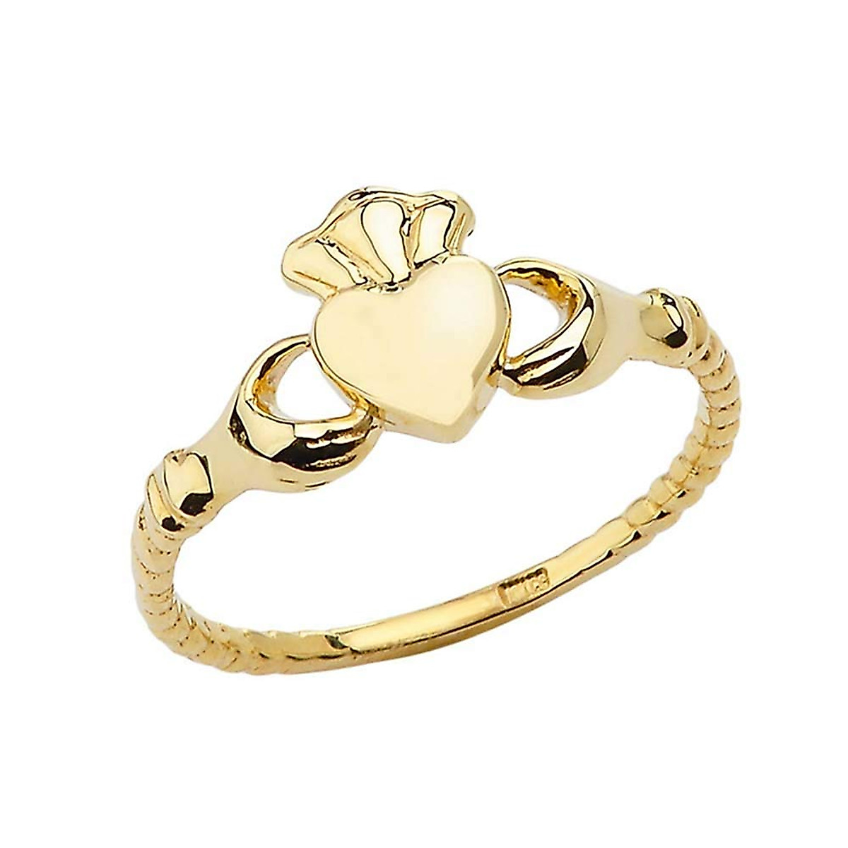 Dainty 10k Yellow Gold Claddagh Rope-Style Ring (Size 5)