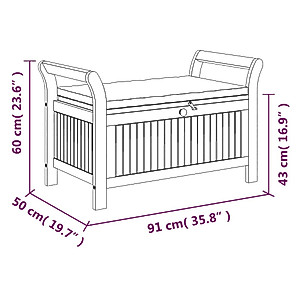 loibinfen Wooden Outdoor Patio Storage Bench Large Deck Box with Brown Cushion 35.8"x19.7"x23.6" Solid Wood Acacia Storage Box Deck Box with Seat for Garden, Balcony, Porch, Pool,Yard