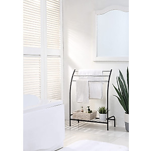 SunnyPoint Freestanding 3 Hanging Bar Towel Rack with Bottom Shelf (WHT)