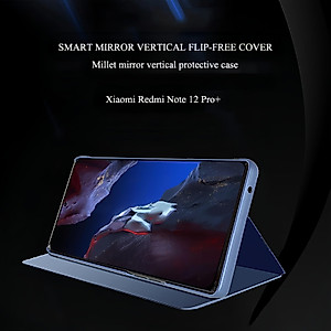 Ysnzaq Mirror Case for Xiaomi Redmi Note 12 Pro+ 6.67 inch, Smart Window Phone Cover with Stand for Xiaomi Redmi Note 12 Pro Plus JM Black