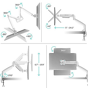 ONKRON Double Monitor Arm for Two 13-32 Inch Screens up to 19 lbs Each, Gas Spring Dual Monitor Arm Desk Mount 75x75 & 100x100 VESA - Dual Computer Monitor Mount for Desk Swivel Tilt Rotation White