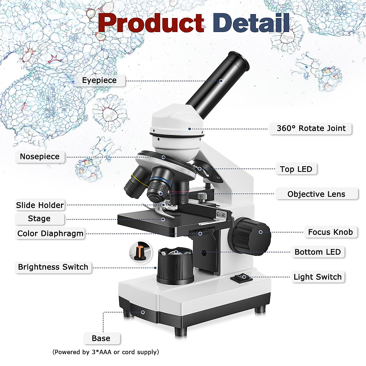 Temery Microscope for Adults Kids Students, 40X-2000X Microscope for Beginners, Biological Microscope Kit with Phone Holder, 10pcs Specimen Slides, 20 Pcs Slides & 100pcs Coverslips, Storage Bag
