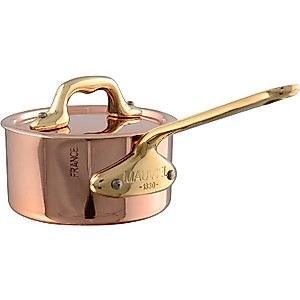 Mauviel M'Minis Polished Copper & Stainless Steel Sauce Pan With Lid, And Brass Handle, 3.5-in, Made in France
