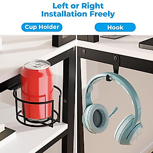 GreenForest Computer Desk with USB Charging Port and Power Outlet, Reversible Small Desk with Monitor Stand and Storage Shelves for Home Office, 40 in Work Desk with Cup Holder Hook, White