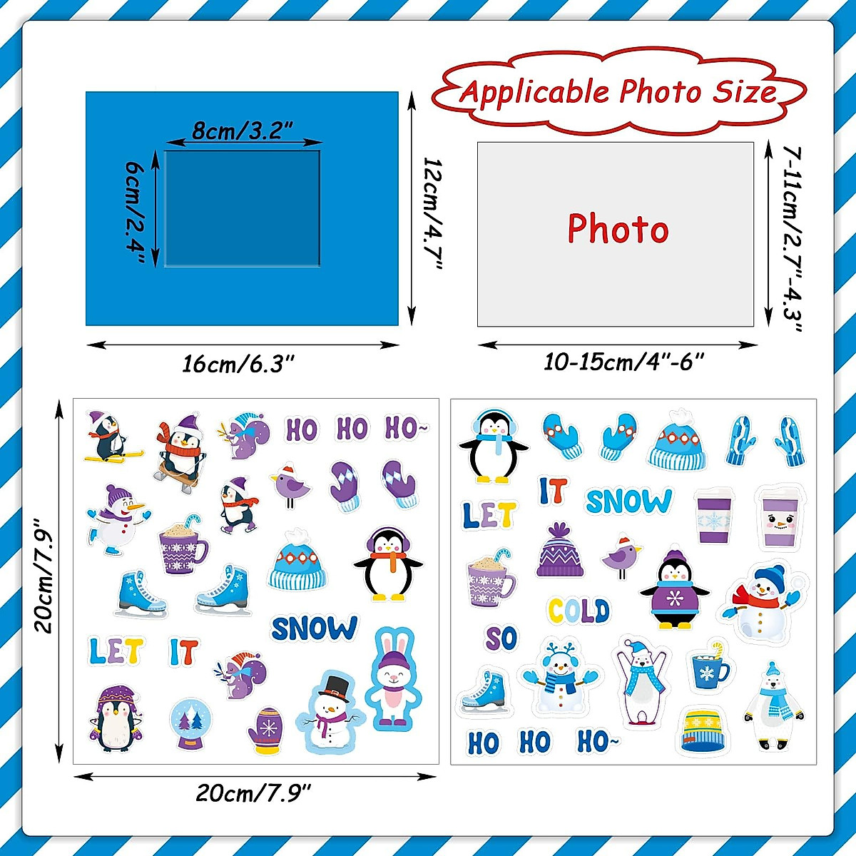 30 Packs Winter Craft Kits for Kids, Holiday DIY Picture Frame Craft Snowflake Penguin Polar Bear Art Party Favor Home Classroom Game Activities