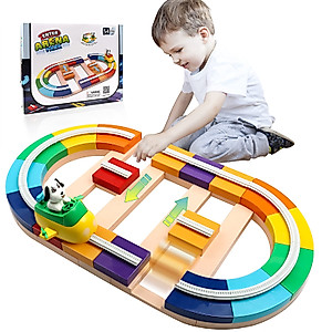 OPERMA Race Track Slot Car Racing Track with Electric Cars for Boys Kids, 54Pcs Toy Race Car Set Colorful Preschool Speedway Track Building Blocks for Toddlers Child 3-7 Years Birthday