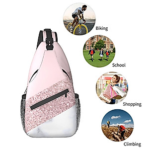 Hicyyu Rose Gold Glitter Outdoor Crossbody Shoulder Bag For Unisex Young Adult Hiking Sling Backpack