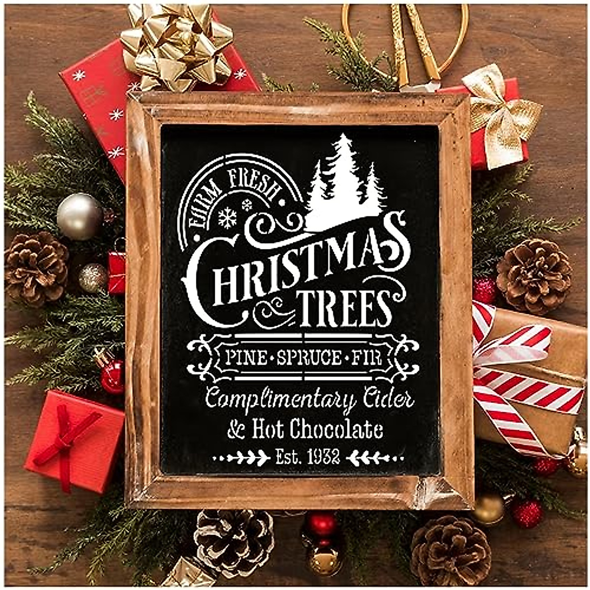10 Pieces Christmas Stencils Reusable, 8 X 11 Inch Holiday Farm Fresh Christmas Tree Stencils for Painting on Wood Sign DIY Crafts Fabric Canvas Winter Decor (10pcs A4 chrismtas-old)