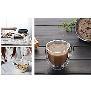 MISNODE Insulated Glass Coffee Mugs, 2pcs Double Walled Espresso Cup Double Wall Insulated Coffee Cup with Handle, Clear Borosilicate Glass Mug for Latte Cappuccino Tea Beverages Ice Coffee