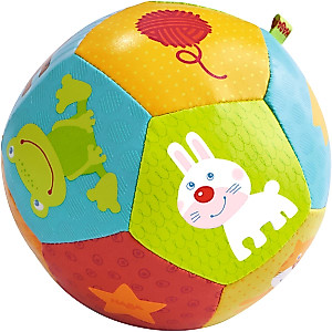 HABA 4.5" Baby Ball Animal Friends Tummy Time and Sensory Play Favorite to Encourage Crawling and Gross Motor Skills for Babies 6 Months and Up