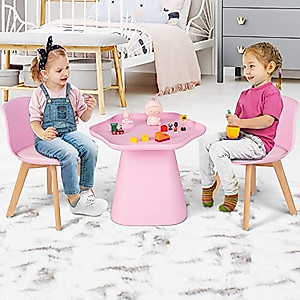 Costzon Kids Table and Chair Set, 3 Piece Activity Table with Padded Seat & Beech Legs for Children Drawing Reading Arts Crafts, Playroom, Nursery, Toddler Table and Chair Set (Pink)