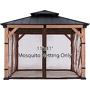 ABCCANOPY Universal Gazebo Netting Replacement 11x11 - Mosquito Netting for Gazebo and Pergolas Outdoor Mesh Netting Screen 4-Panel Sidewall Curtain with Double-Side Zippers (Brown)